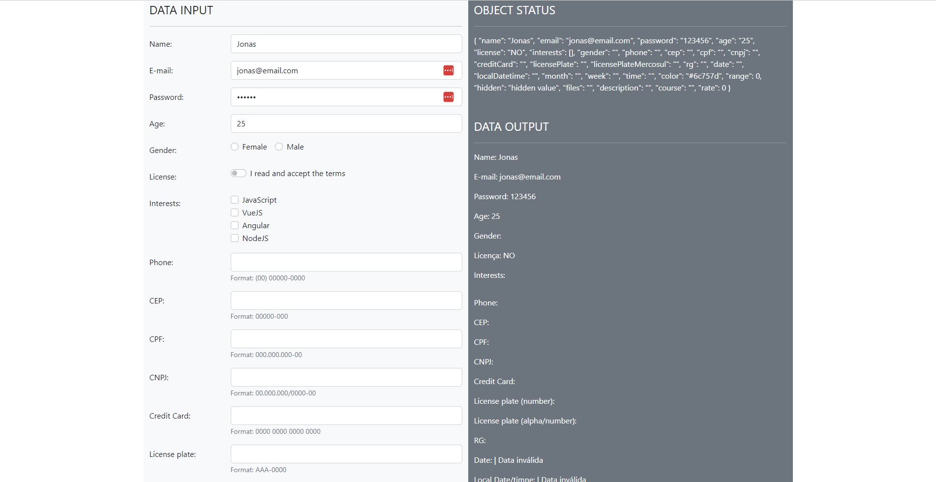 Vue Form screenshot